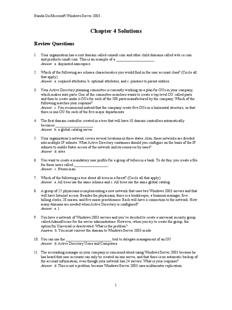 Chapter 4 Solutions: Review Questions | PDF | Active Directory ...