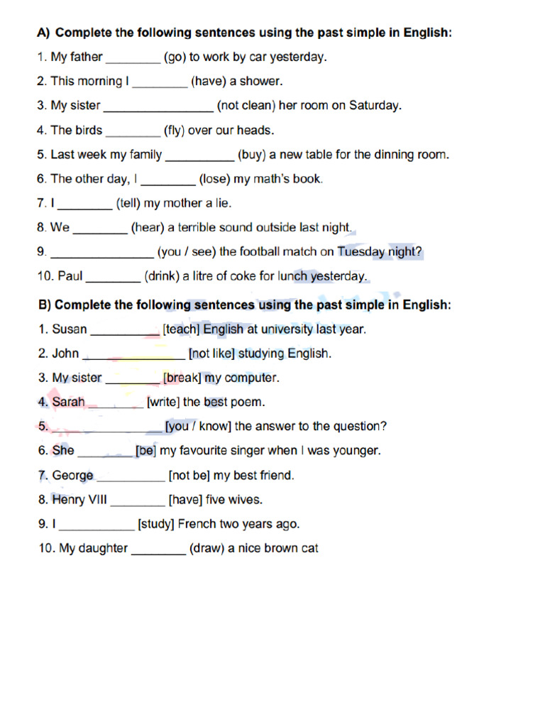 Ejercicio A Libreta 3-Past Simple | PDF