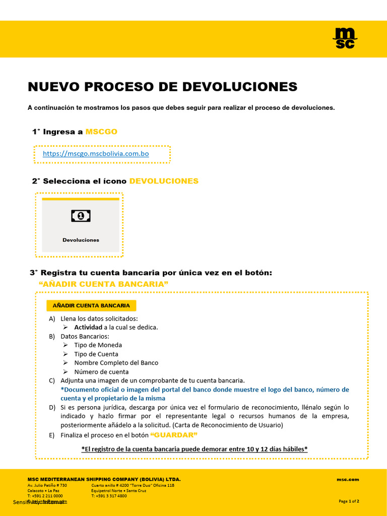 Proceso de Devoluciones MSC Bolivia | PDF