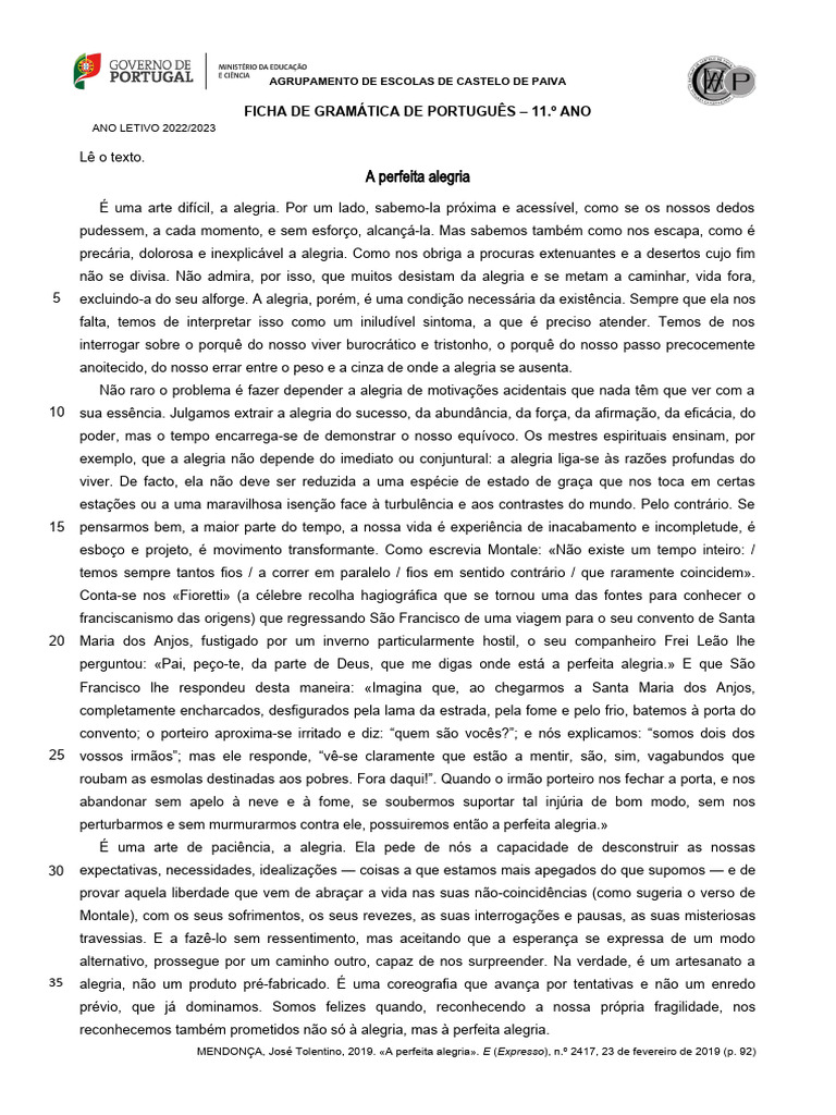 Ficha Gramática 11.ºapoio | PDF | Pronome | Sintaxe