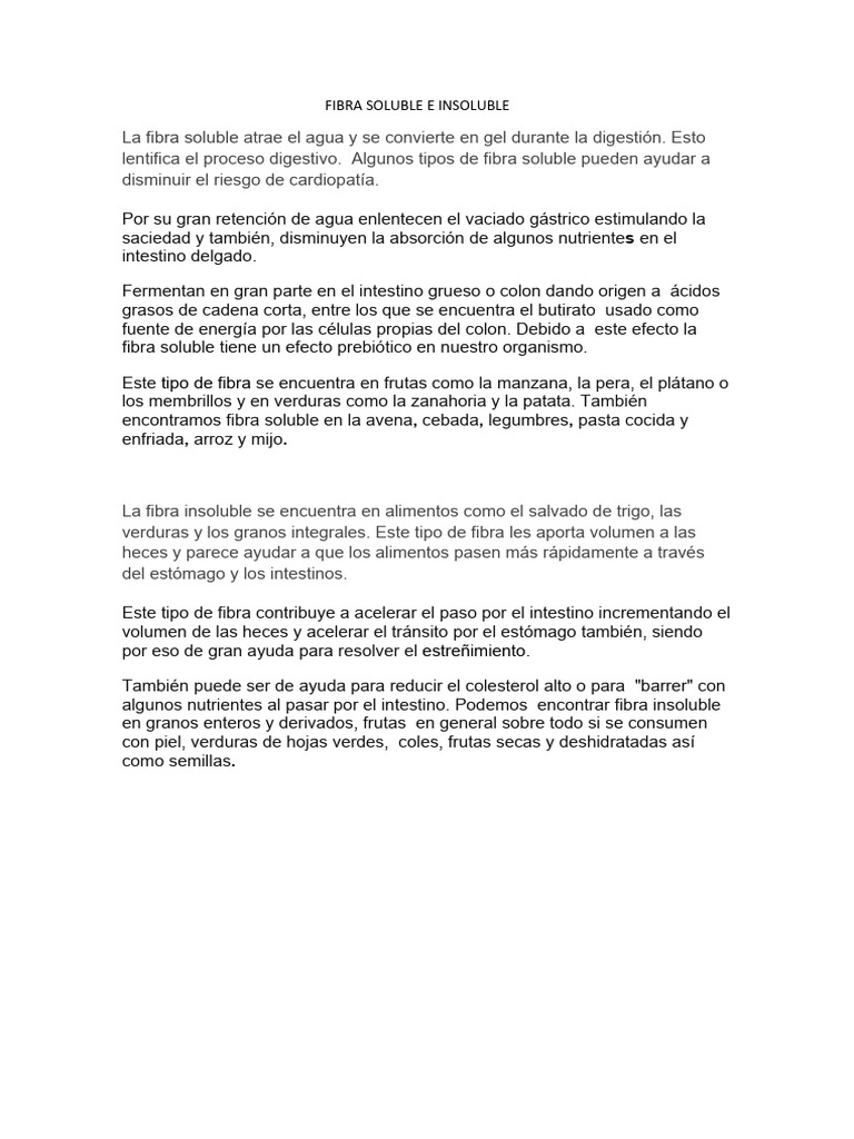 Tipos de Fibra: Soluble e Insoluble | PDF | Salud y bienestar