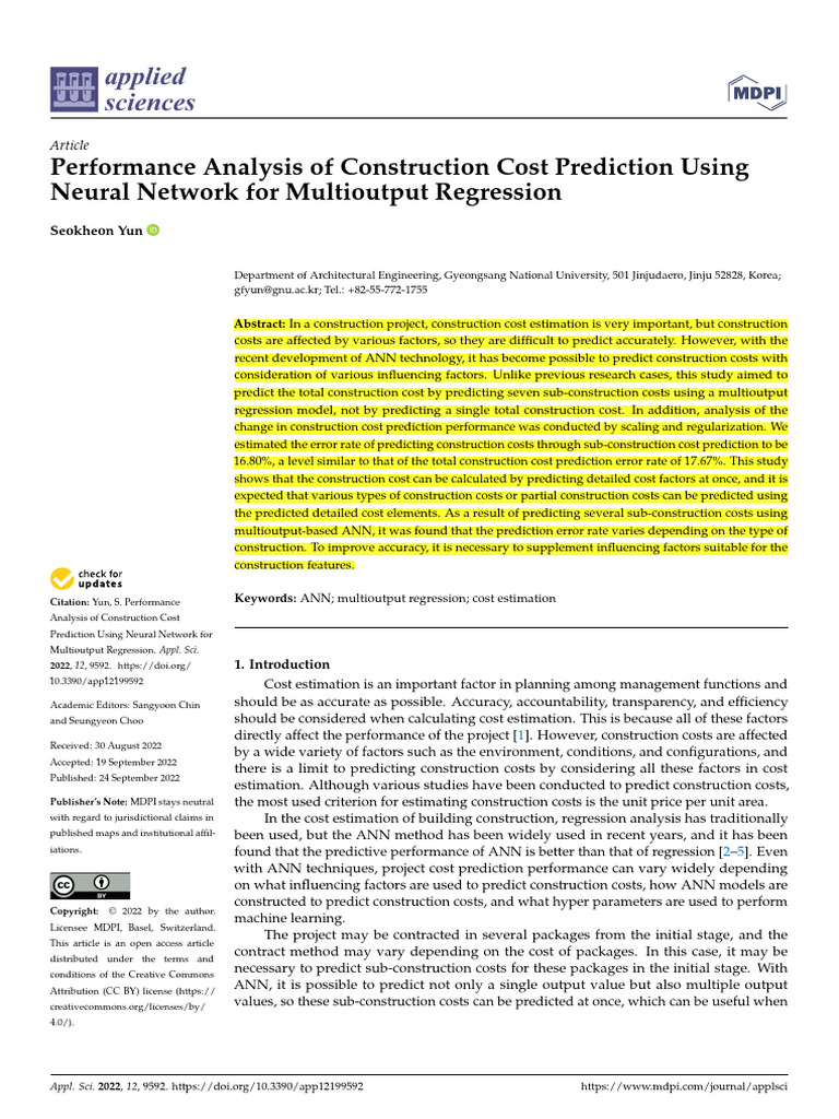 13 Performance Analysis Of Construction Cost Prediction Using Neural Network For Multiouput