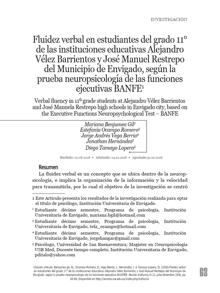 Fluidez Verbal en Estudiantes Del Grado 11° BANFE | Descargar gratis ...