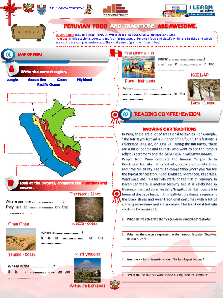 Ficha 02 - Und 04 - Semana 2 - 5to Grado - Peruvian Food and Traditions ...