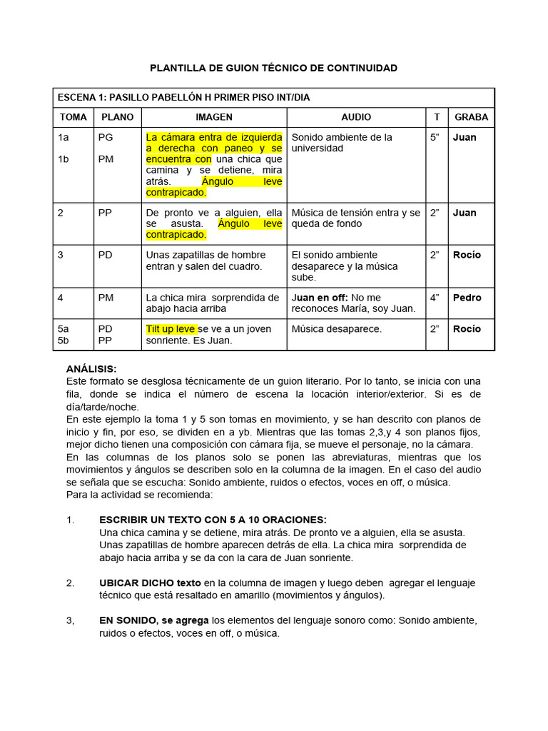 Plantilla de Guion Técnico de Continuidad (1) | PDF