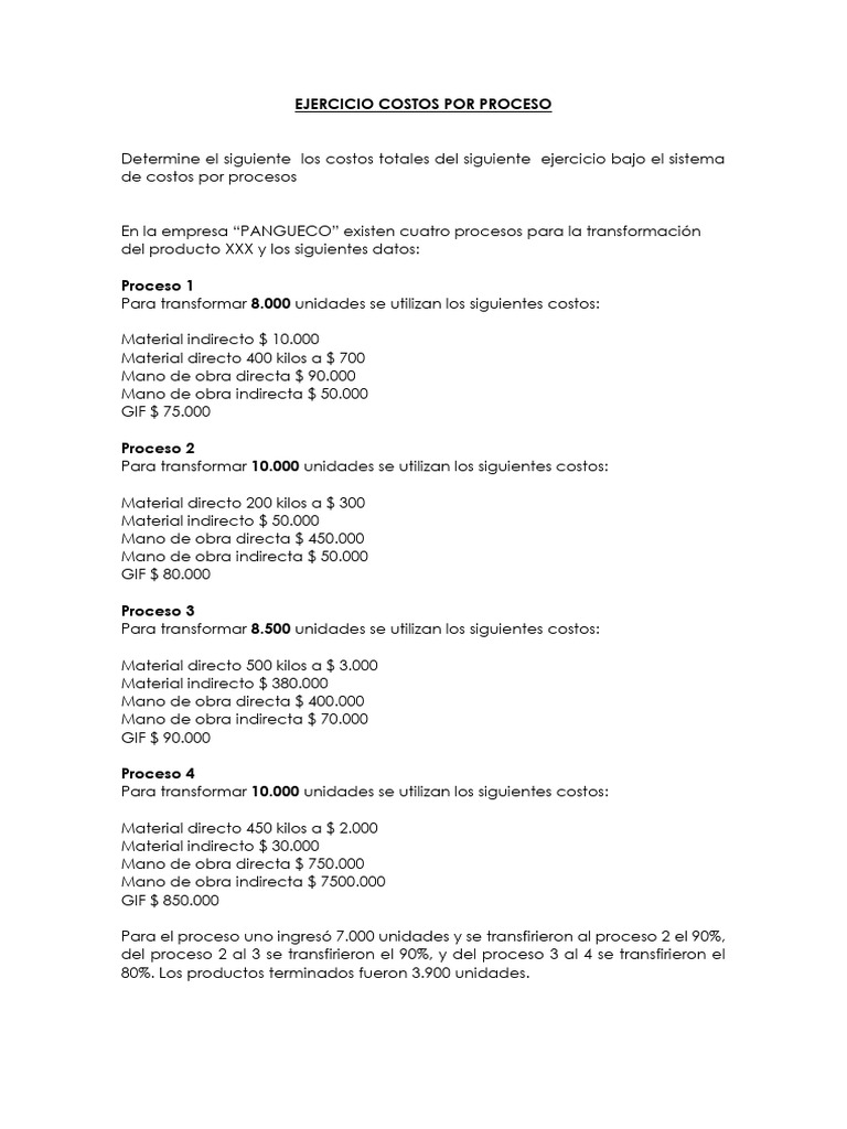 Caso práctico Costos por proceso | PDF