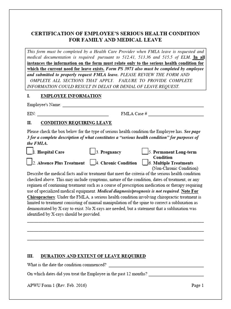 Fmla-Certification Employees Serious Health Condition 0 | PDF | Therapy ...