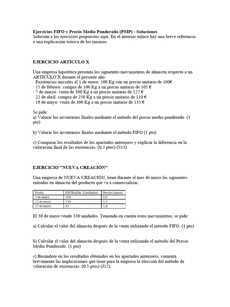 Ejercicios FIFO y PMP Resueltos | PDF | Hogar, jardinería y bricolaje | Tecnología