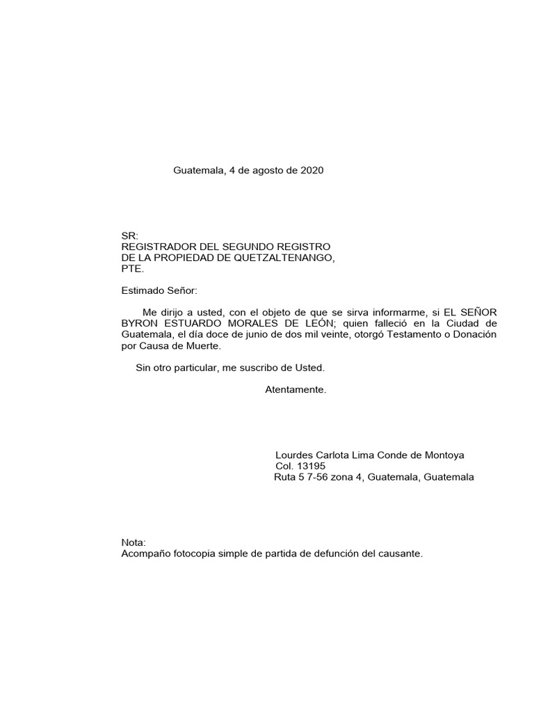 Solicitud de Informe Segundo Registro de La Propiedad | PDF