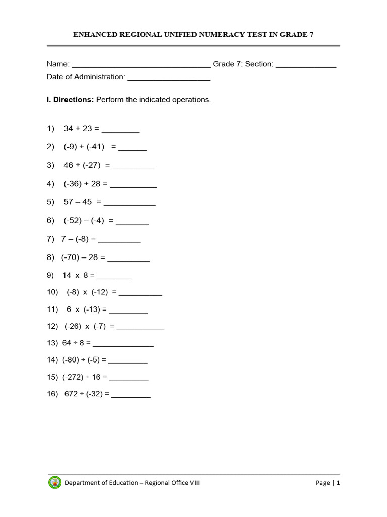 GRADE7 Final ERUNT Pretest | PDF