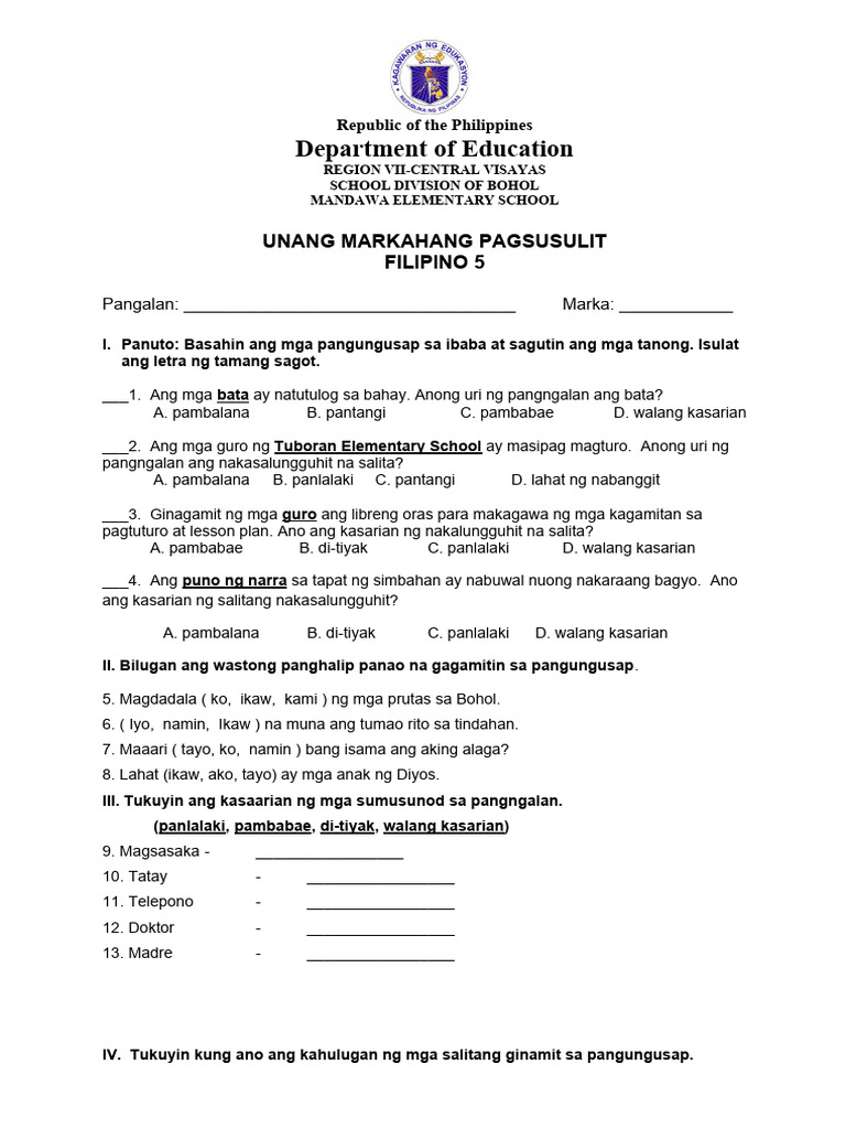 Q1.filipino Periodical Test | PDF
