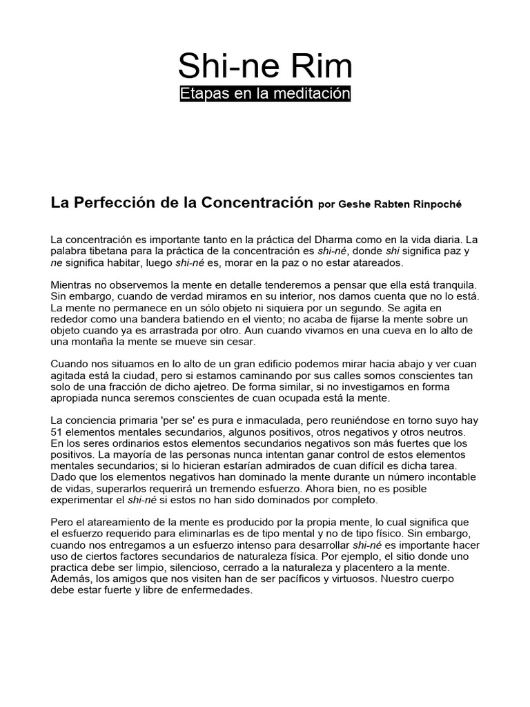 Geshe Rabten Rinpoche - La Perfeccion de La Concentracion - Shi-Ne Rim ...