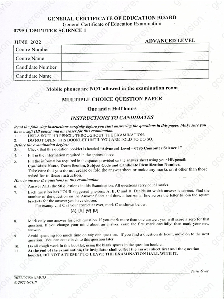 Al 2022 Computer Science P1 | PDF