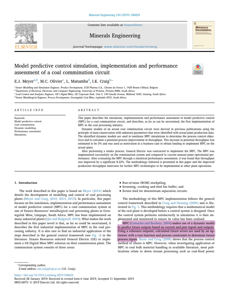 Coal Comminution Circuit MPC Implementation | PDF | Mathematical Optimization | Simulation