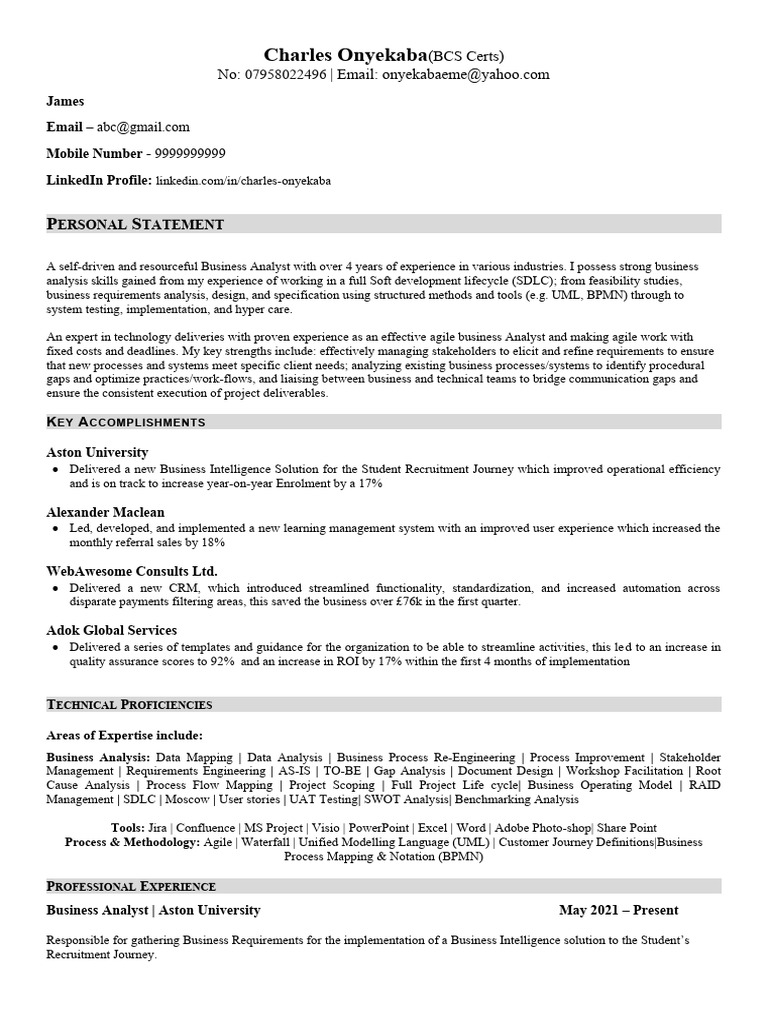 Sample Resume | PDF | Scrum (Software Development) | Business