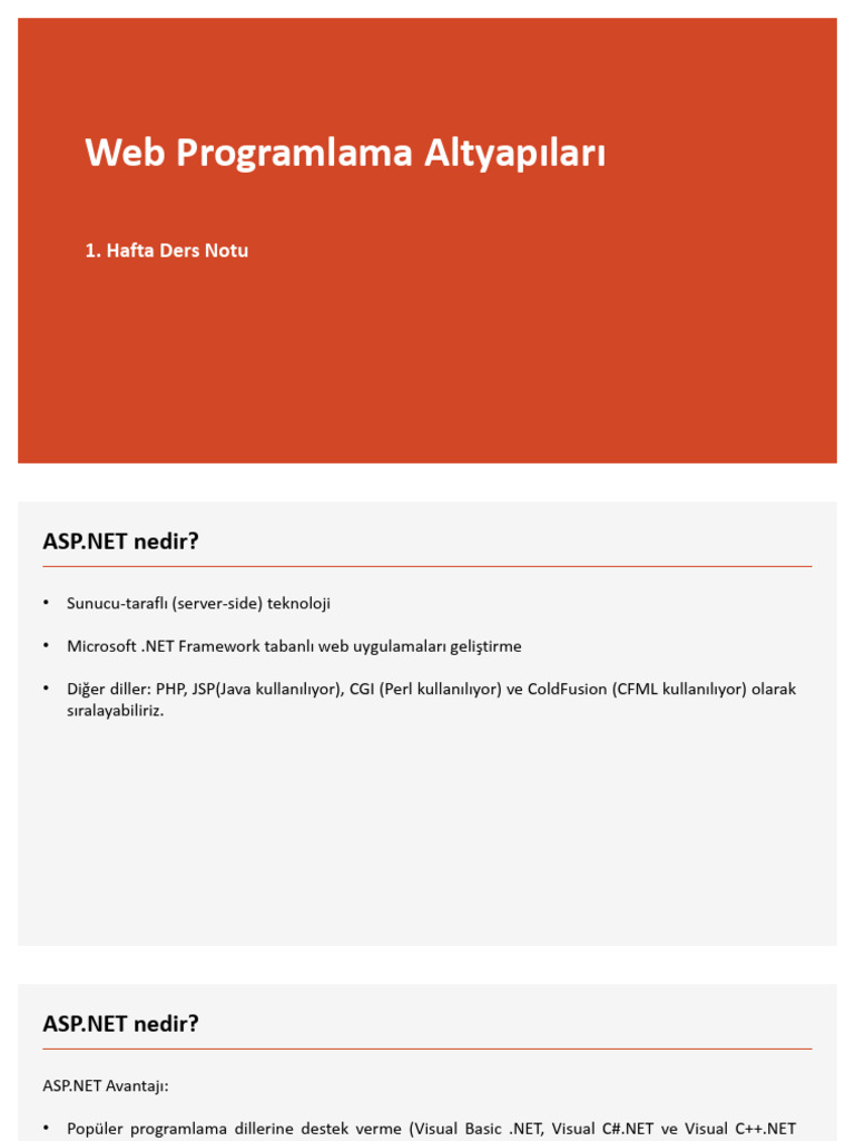 Web Programlama Altyapıları 1. Hafta Ders Notu | PDF