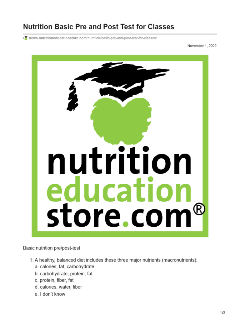 Nutrition Basic Pre and Post Test For Classes | PDF | Whole Grain | Fat