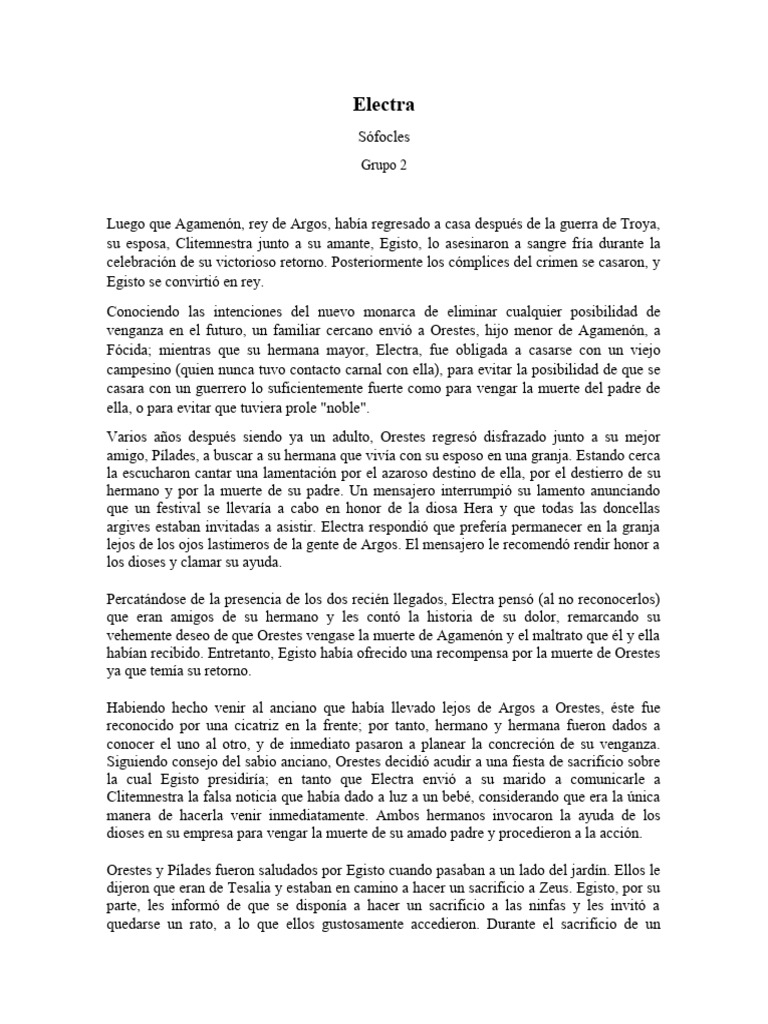 Electra, Resumen. | Descargar gratis PDF | Clitemnestra
