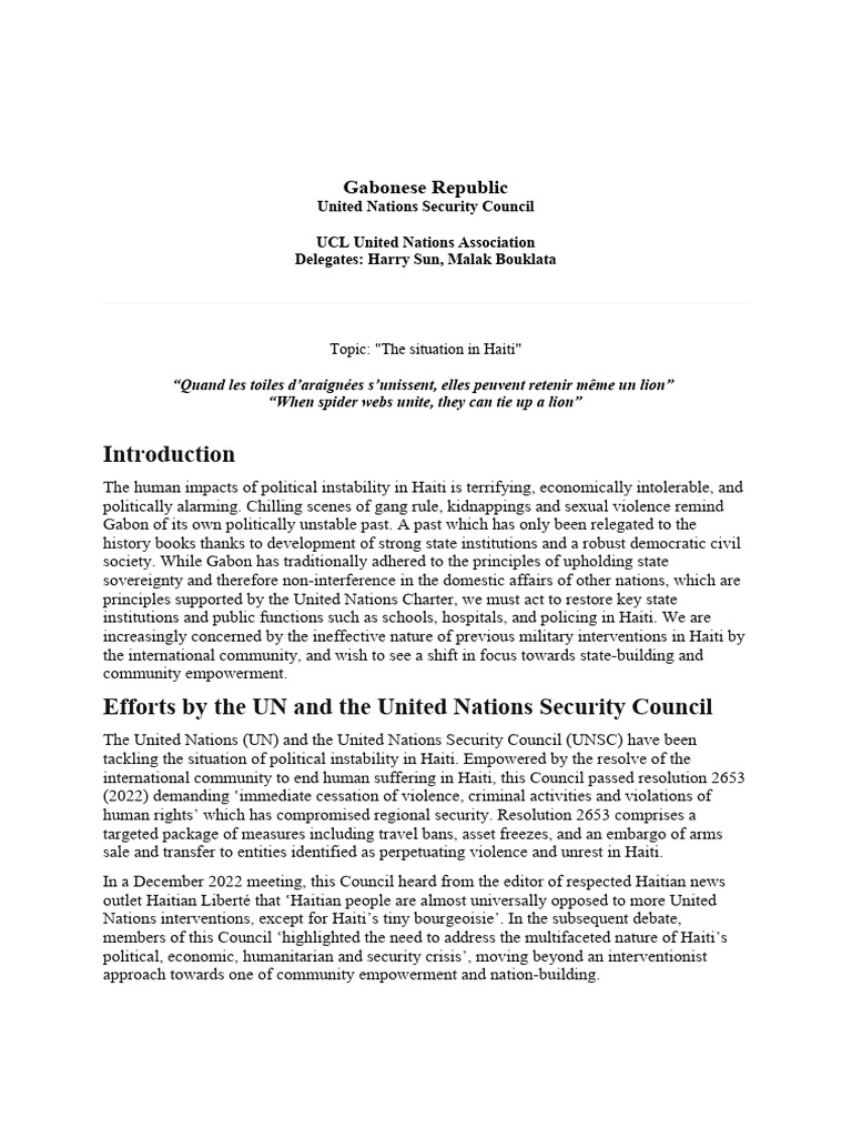 Position Papers | PDF | Haiti | United Nations