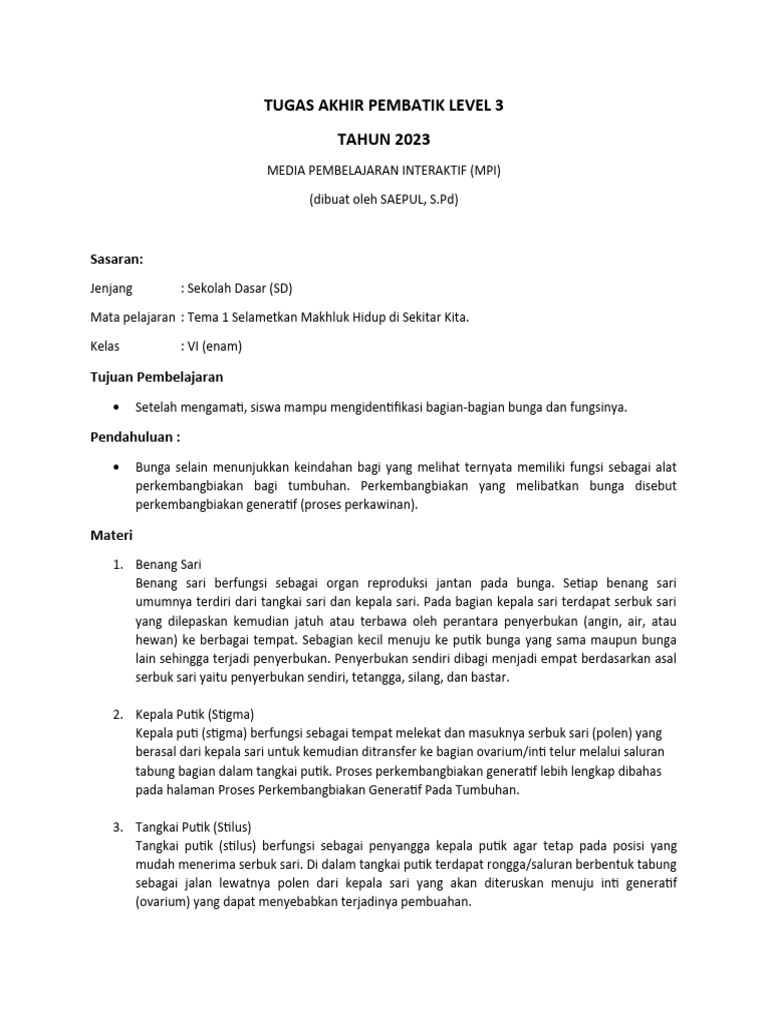 Tugas Akhir Pembatik Level 3 | PDF