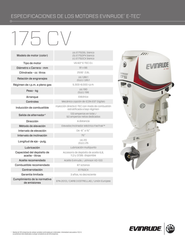 Especificaciones de Los Motores Evinrude E-Tec | PDF | Tecnología de ...