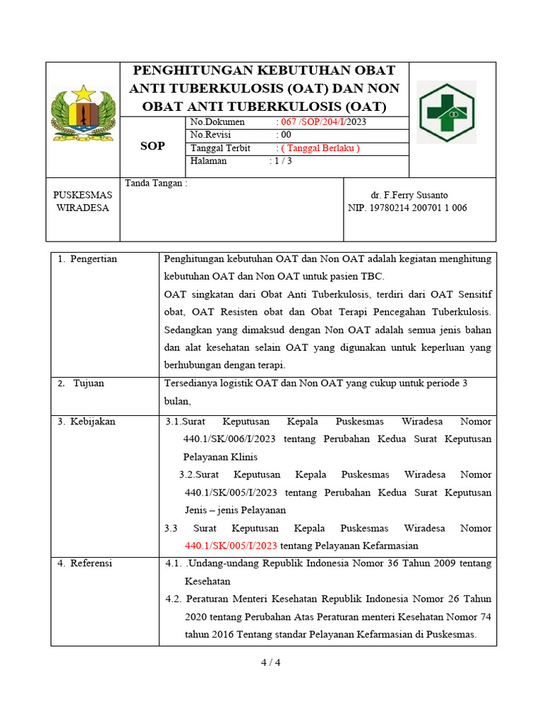 Sop Penghitungan Kebutuhan Oat Dan Non Oat | PDF