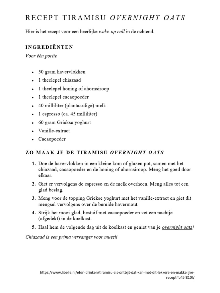 Recept Tiramisu Overnight Oats | PDF