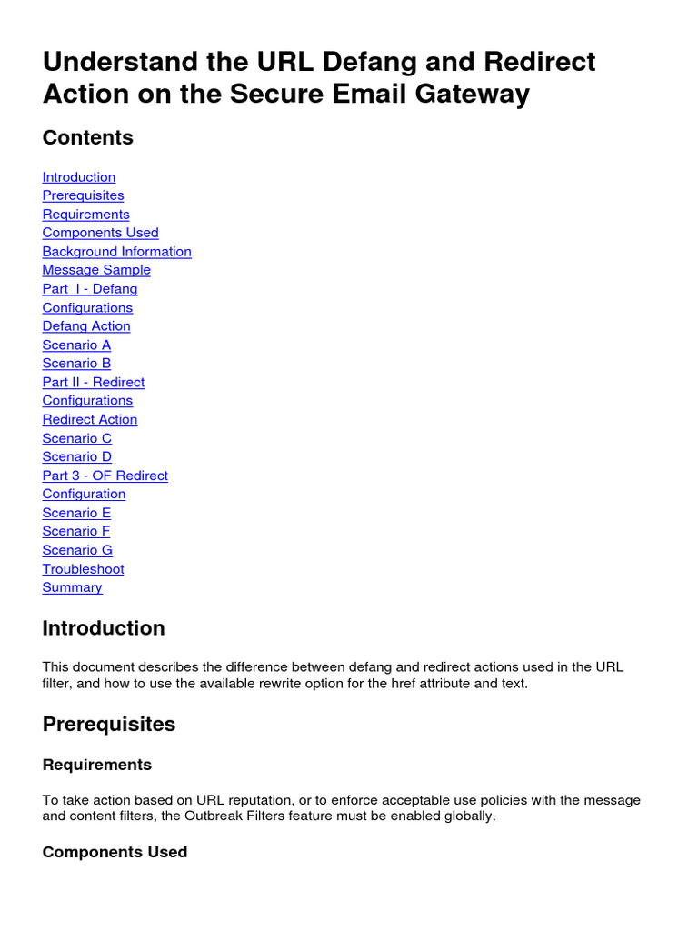 ESA - Understand The URL Defang and Redirect Action On The Secure Email Gateway | PDF | Proxy ...