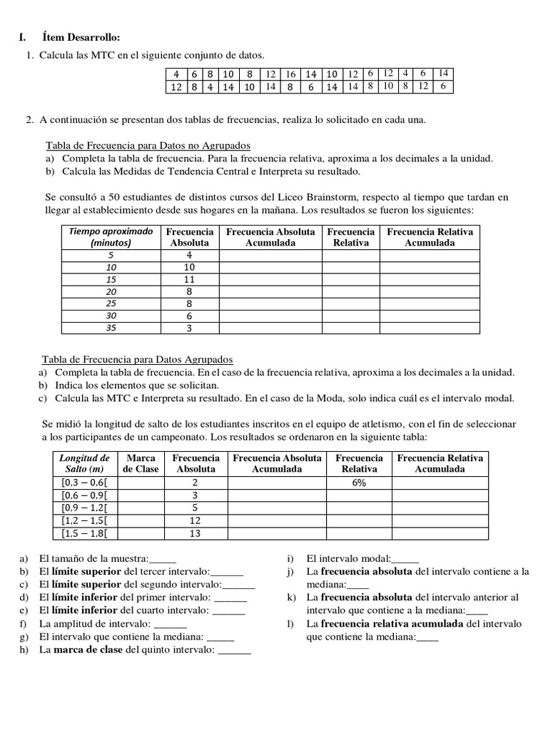 Tarea Con Nota MTC | PDF | Frecuencia | Mediana