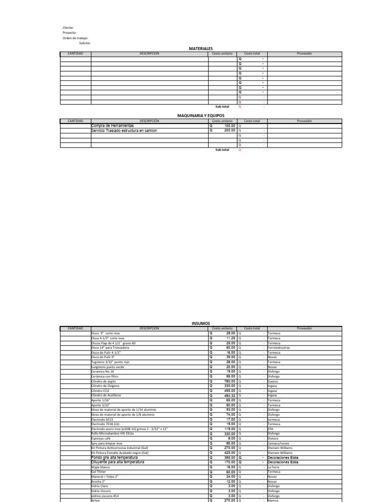 Machote de Cuantificacion | PDF