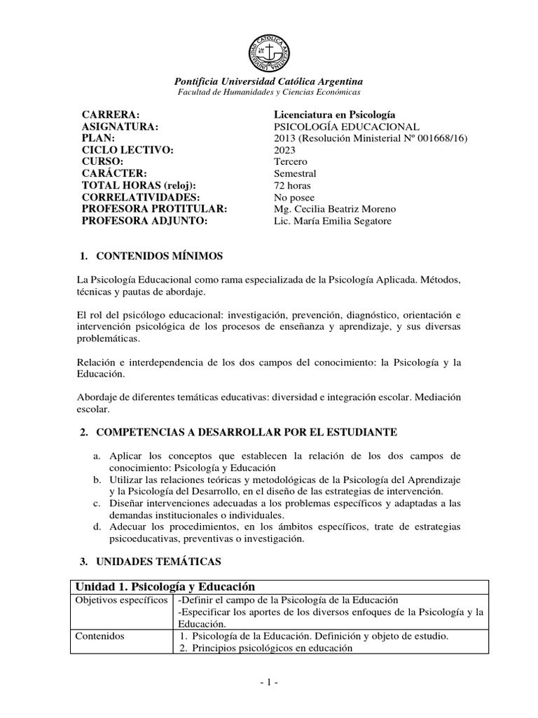 Progr - Ps - Educacional 2023 | PDF | Sicología | Aprendizaje