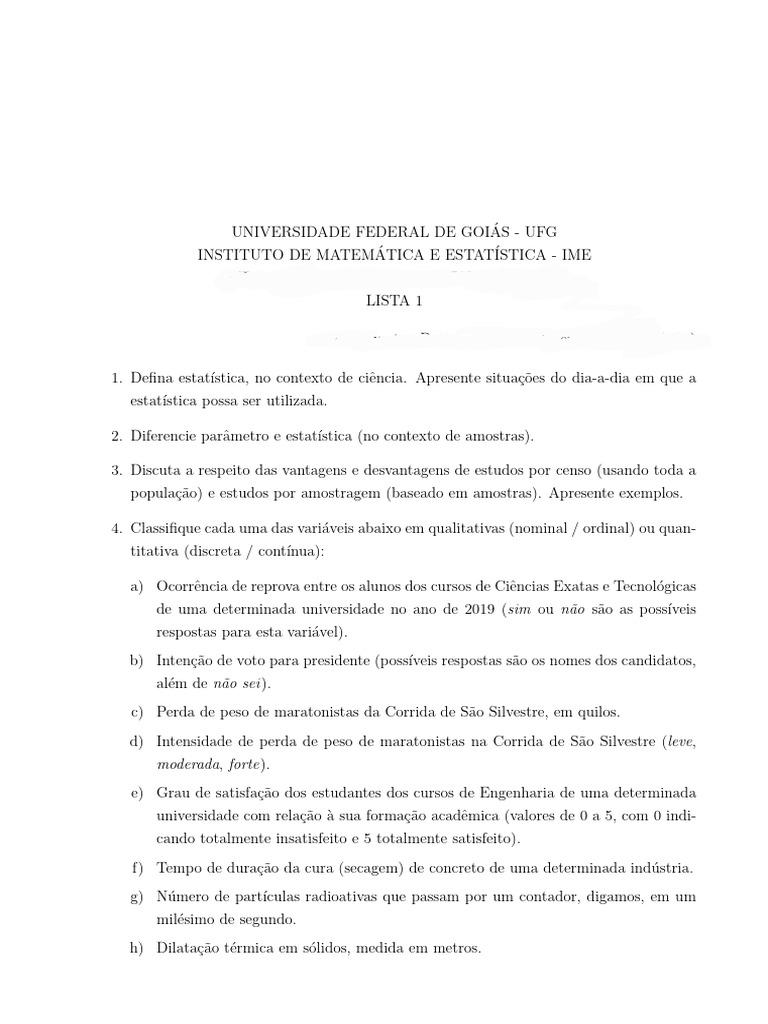 Lista 1 Mat-1 | PDF