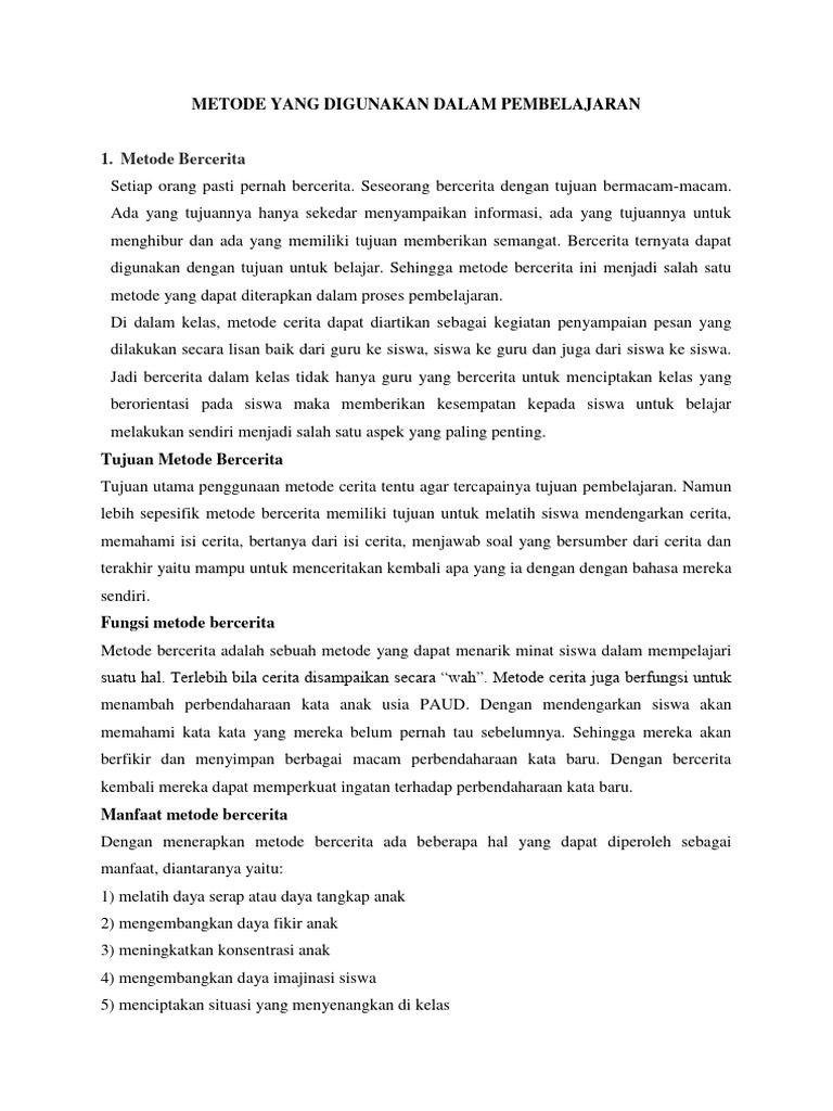 Metode Pembelajaran Efektif untuk PAUD | PDF | Karier & Perkembangan | Kesehatan Holistik