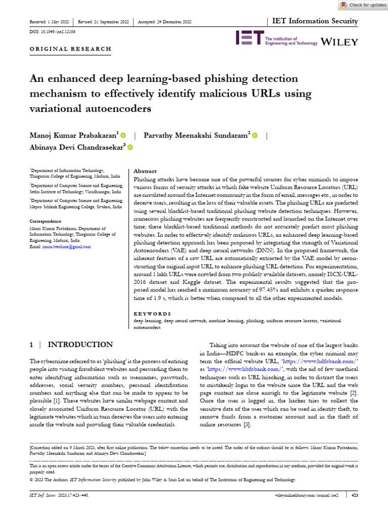 IET Information Security - 2023 - Prabakaran | PDF | Machine Learning | Deep Learning