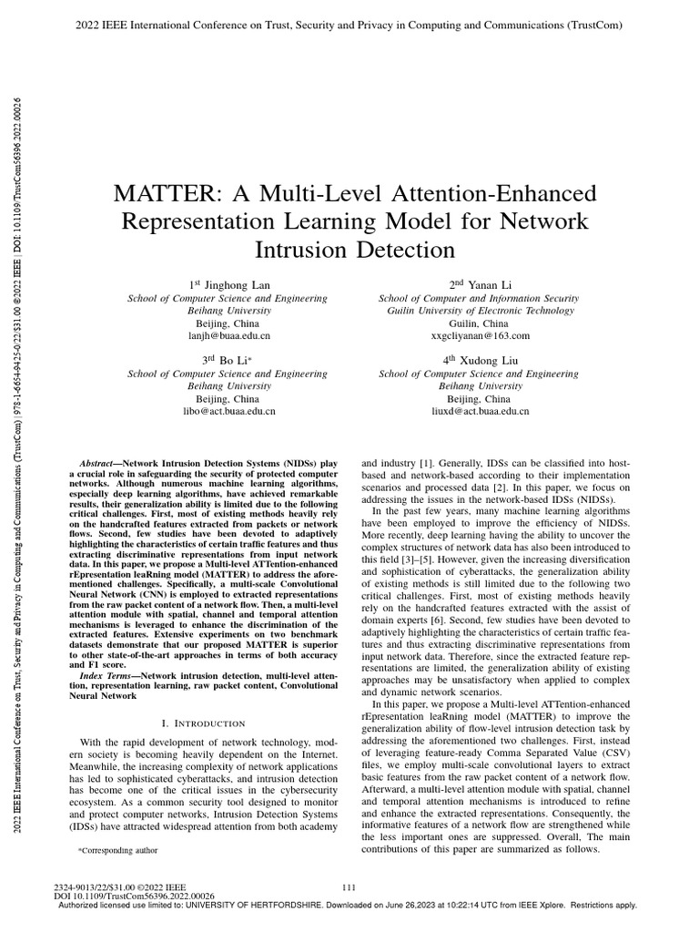MATTER A Multi-Level Attention-Enhanced Representation Learning Model For Network Intrusion ...