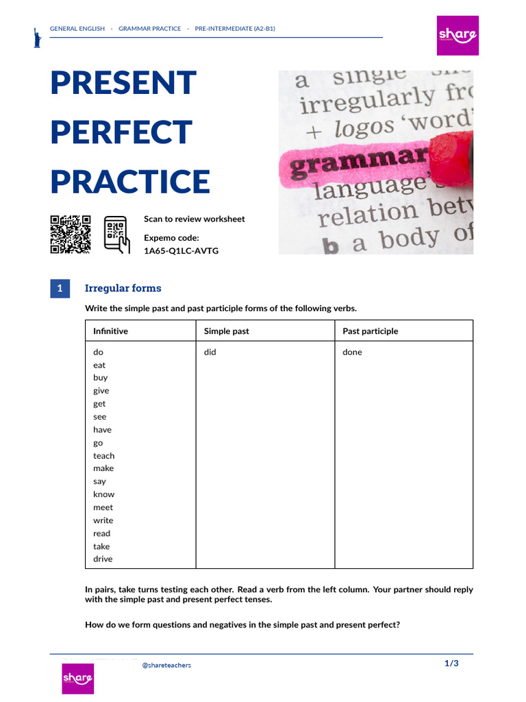 Present Perfect Practice American English Teacher | PDF | Linguistic Morphology | Syntax