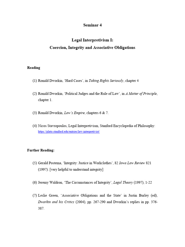 LLM Handout For Seminars 4 (LLM 2023 - 24) | PDF | Jurisprudence | Political Science