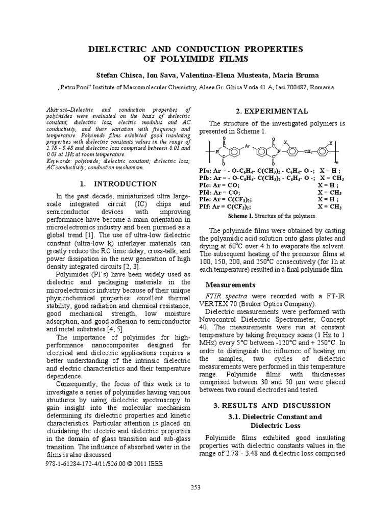Dielectric And Conduction Properties Of Polyimide Films Pdf Dielectric Relaxation Nmr