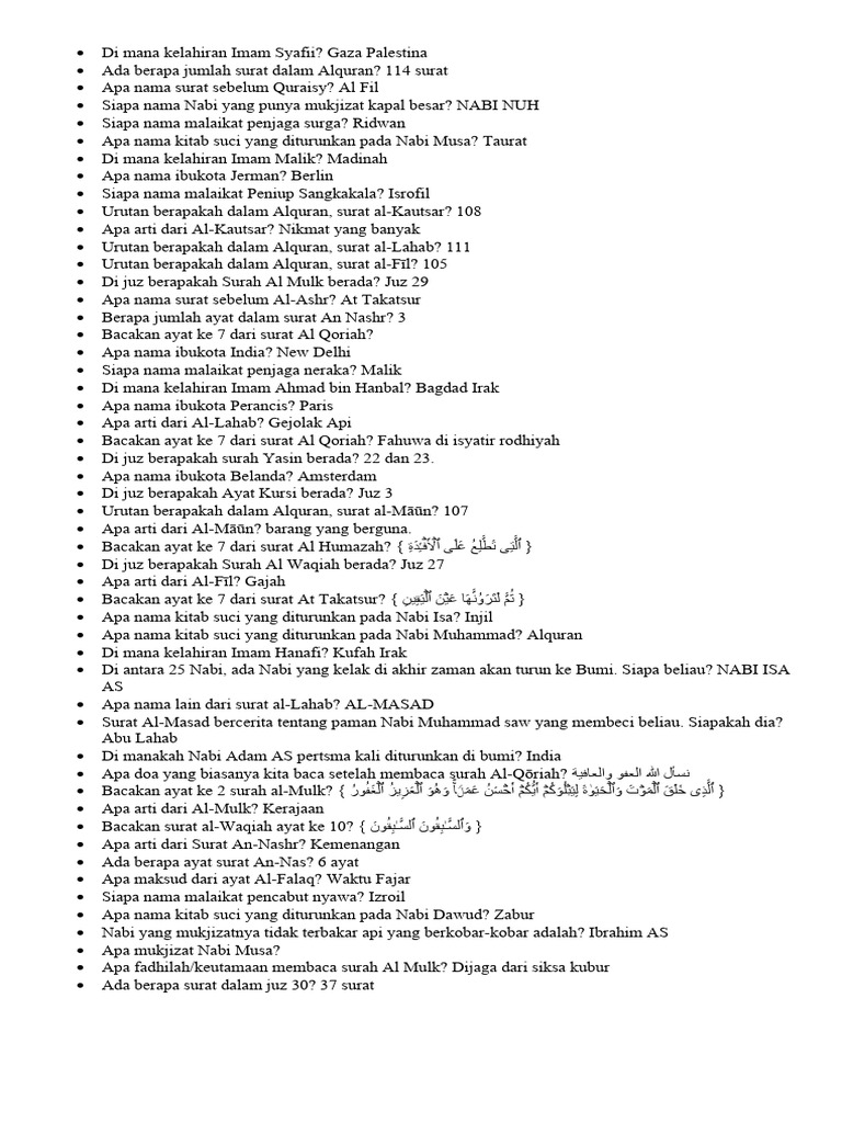 Soal CCT PAI Dan Alquran Tingkat MTS/SMP | PDF