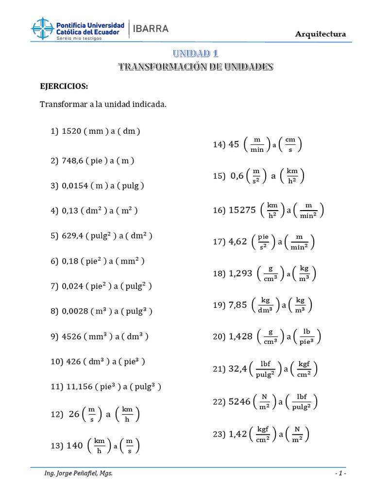 Transformación de Unidades | PDF | Unidades de medida | Masa