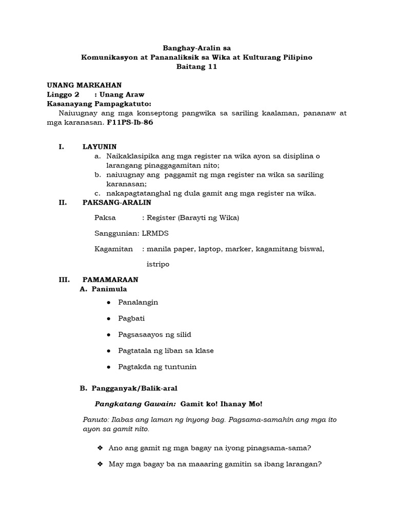 Filipino11 Q1W2 | PDF