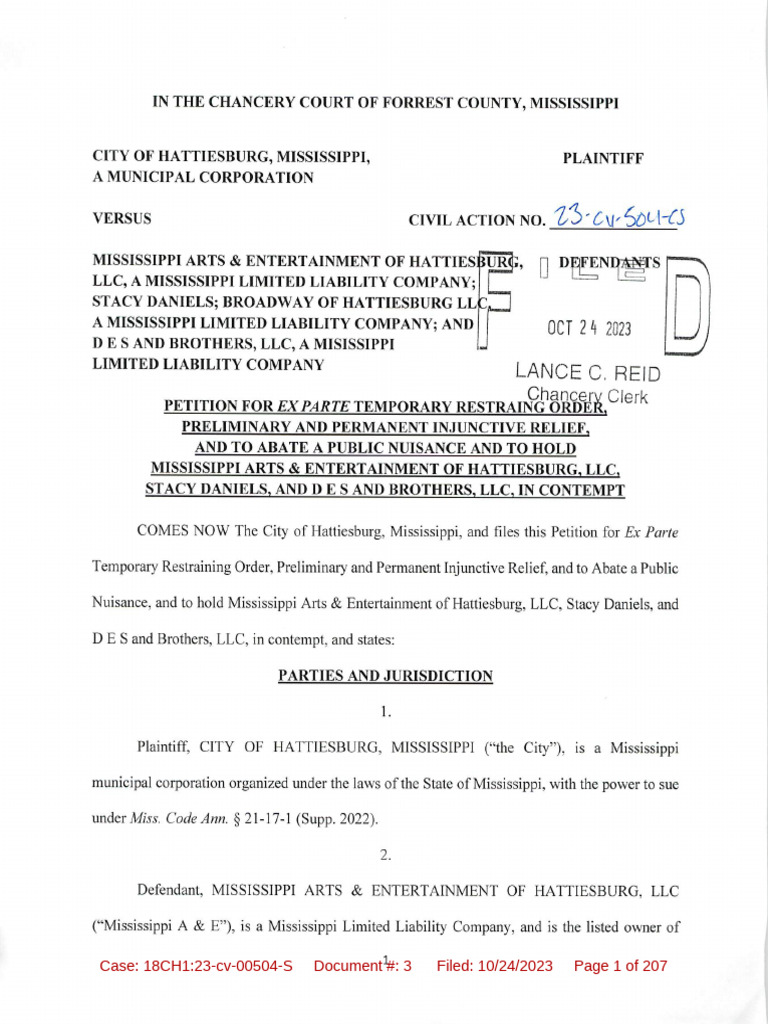 Court Document From Forrest County Chancery Court | PDF | Finance & Money Management | Law