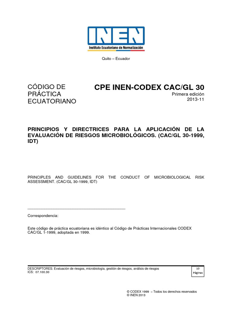 Cpe Inen Codex Cac GL 30 | Descargar gratis PDF | Alimentos | Riesgo