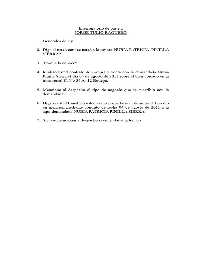 Interrogatorio de Parte A Ana Cecilia Torres de Romero | PDF