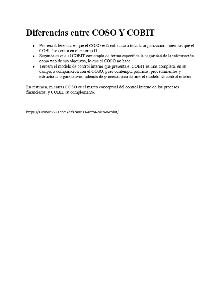03 Diferencias Entre COSO Y COBIT | PDF | Finanzas y dinero | Informática