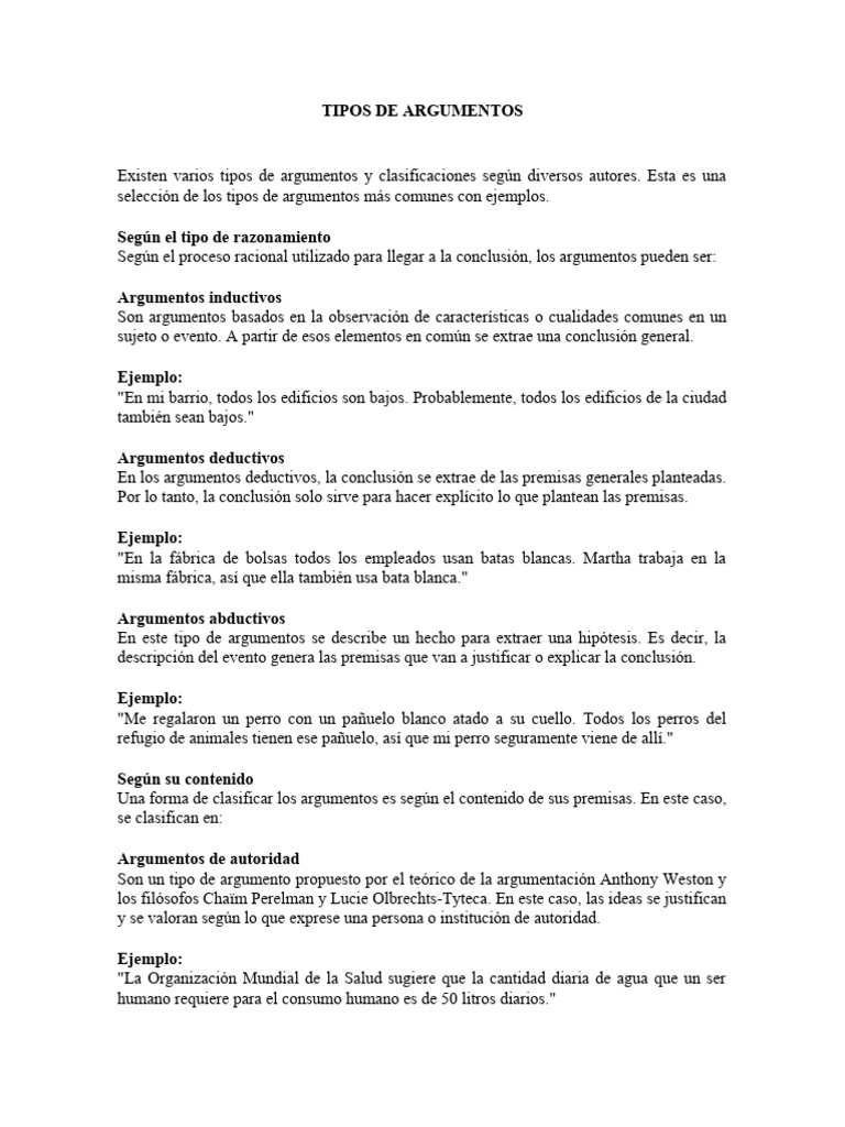 Tipos de Argumentos | PDF | Argumento | Razonamiento deductivo