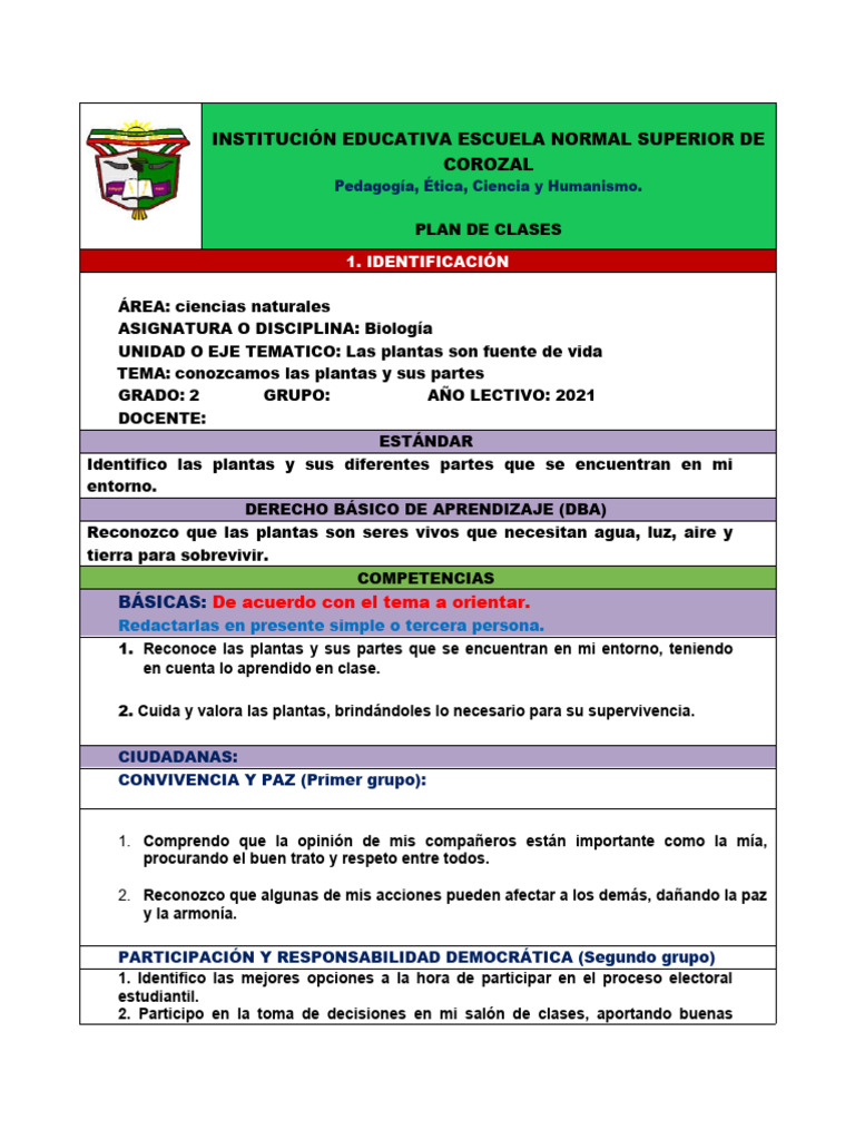 Plan de Clases Cidep Las Plantas y Sus Partes 2 | PDF | Plantas ...