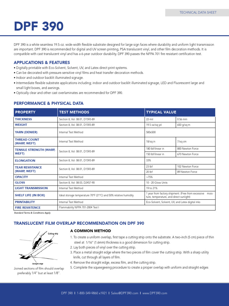 Especificaciones Lona DPF 390 | PDF