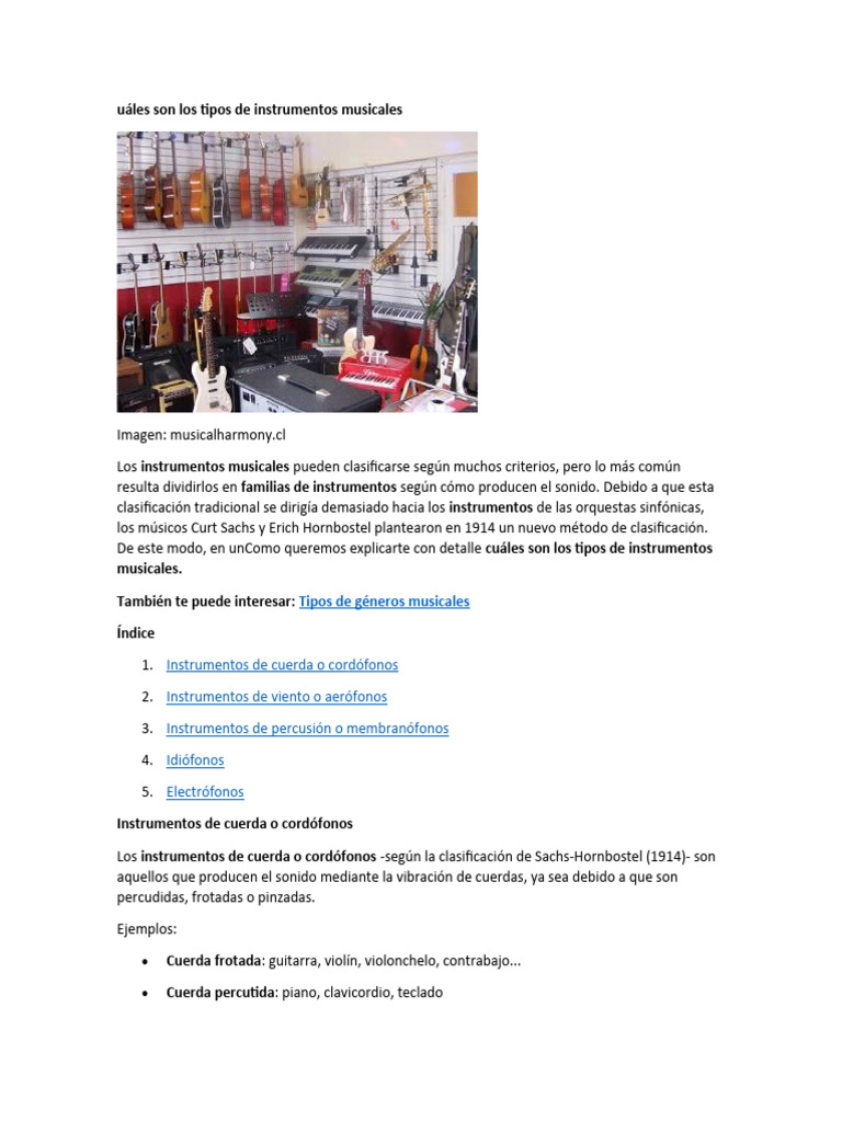 Tipos de Instrumentos Musicales Explicados | PDF