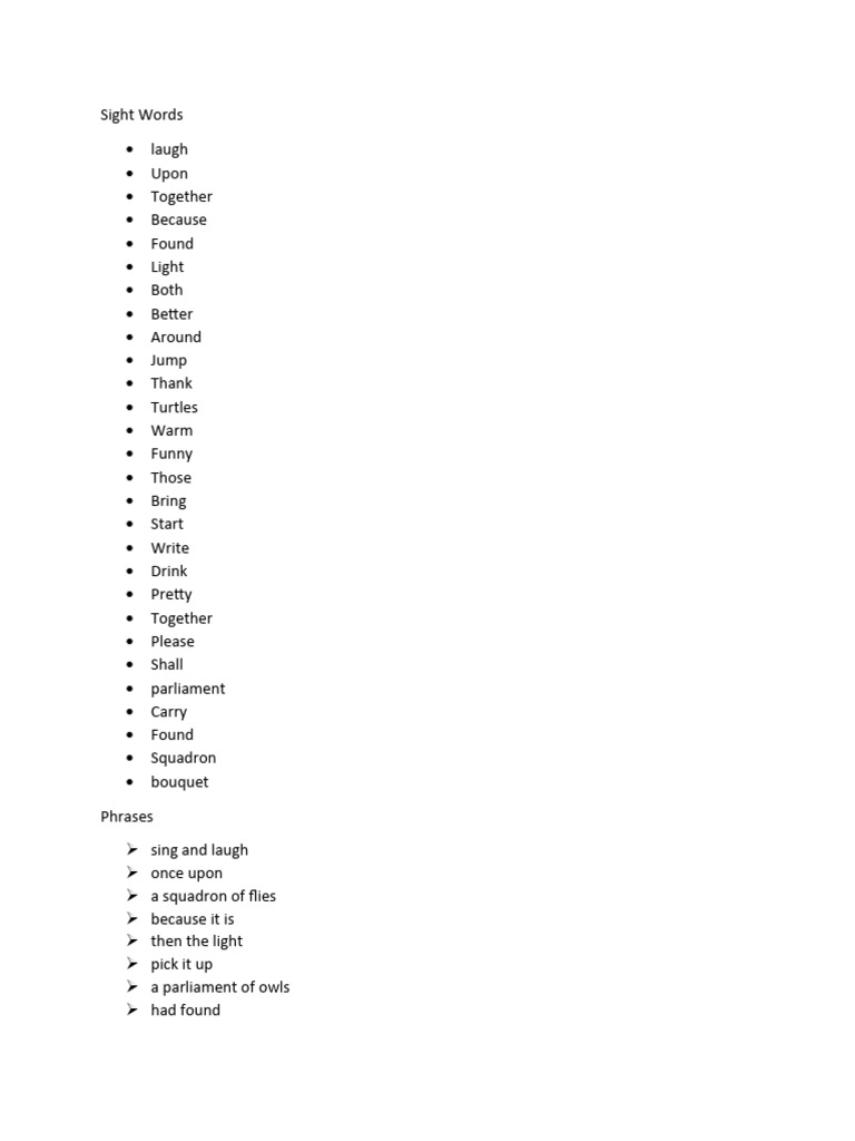 Essential Sight Words and Phrases | PDF